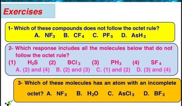 Solved 1- Which of these compounds does not follow the octet | Chegg.com