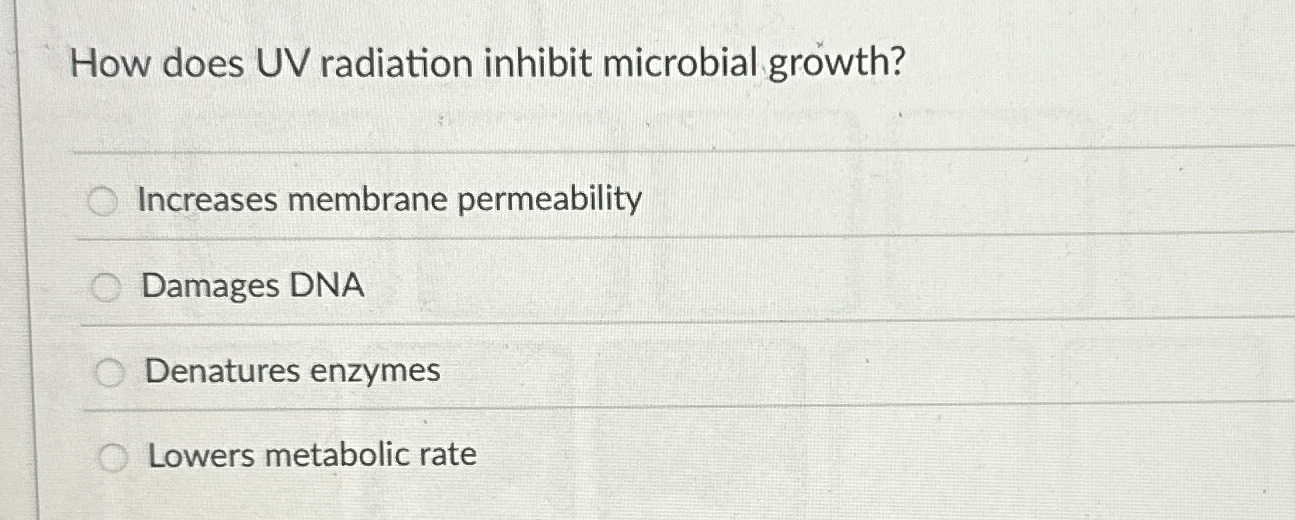Solved How does UV radiation inhibit microbial | Chegg.com