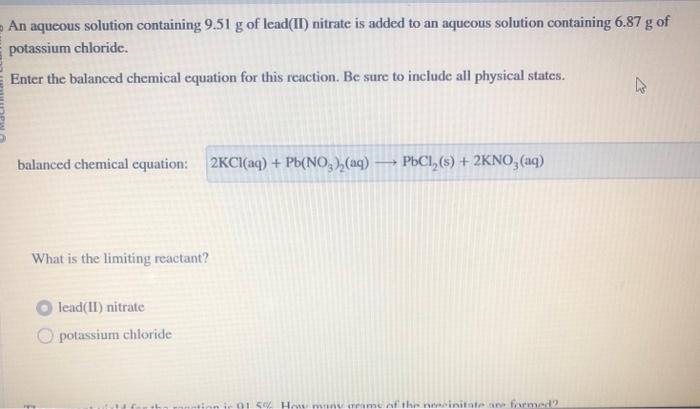 Solved An aqueous solution containing 9.51 g of lead(II) | Chegg.com