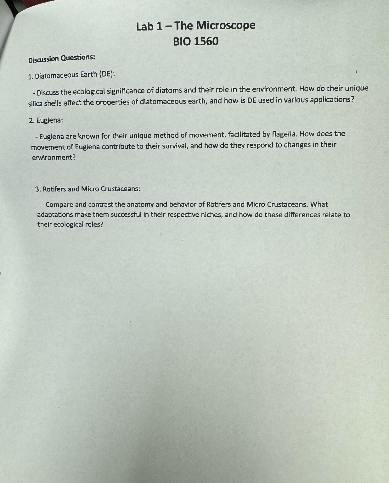 Solved Lab 1 - ﻿The MicroscopeBIO 1560Discussion | Chegg.com