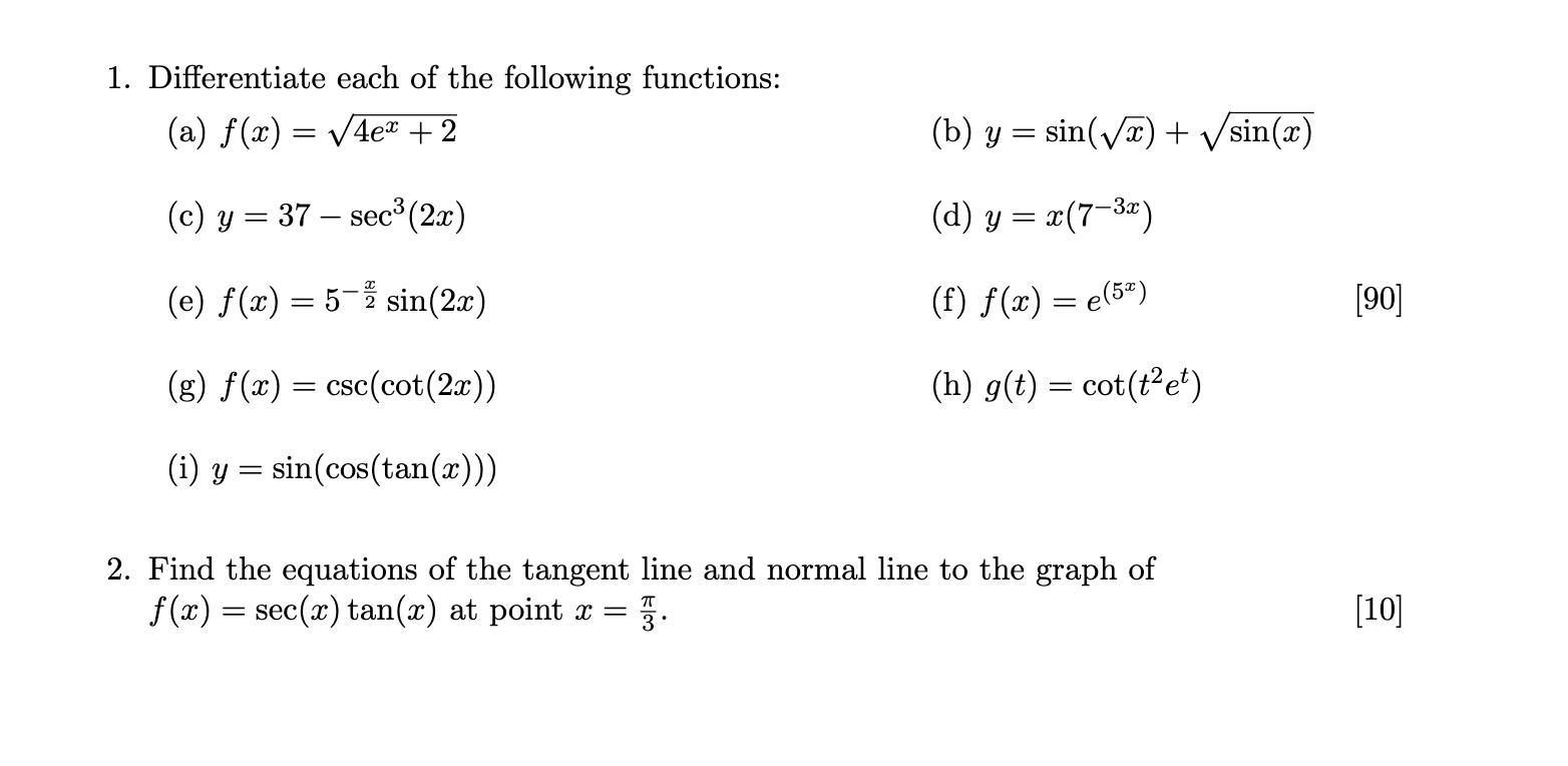 Solved 1. Differentiate each of the following functions: | Chegg.com Solved 1. Differentiate each of the following functions: | Chegg.com