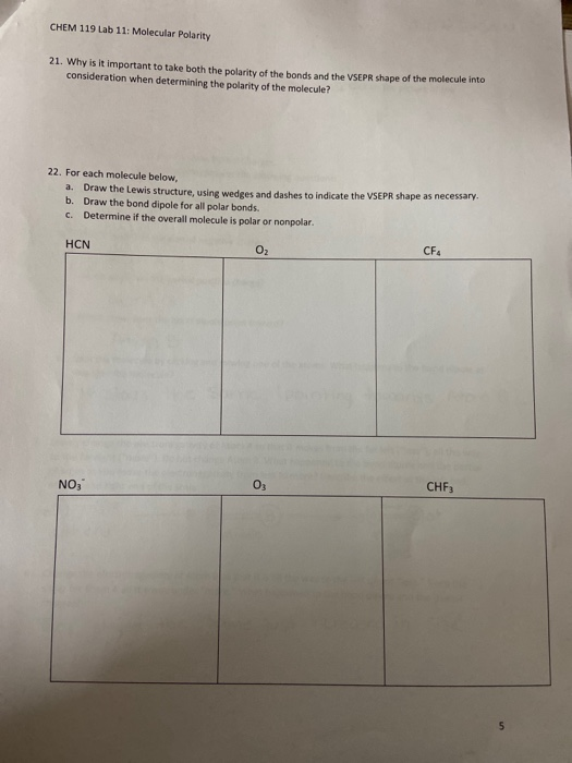 Solved CHEM 119 Lab 11: Molecular Polarity 21. Why is it | Chegg.com