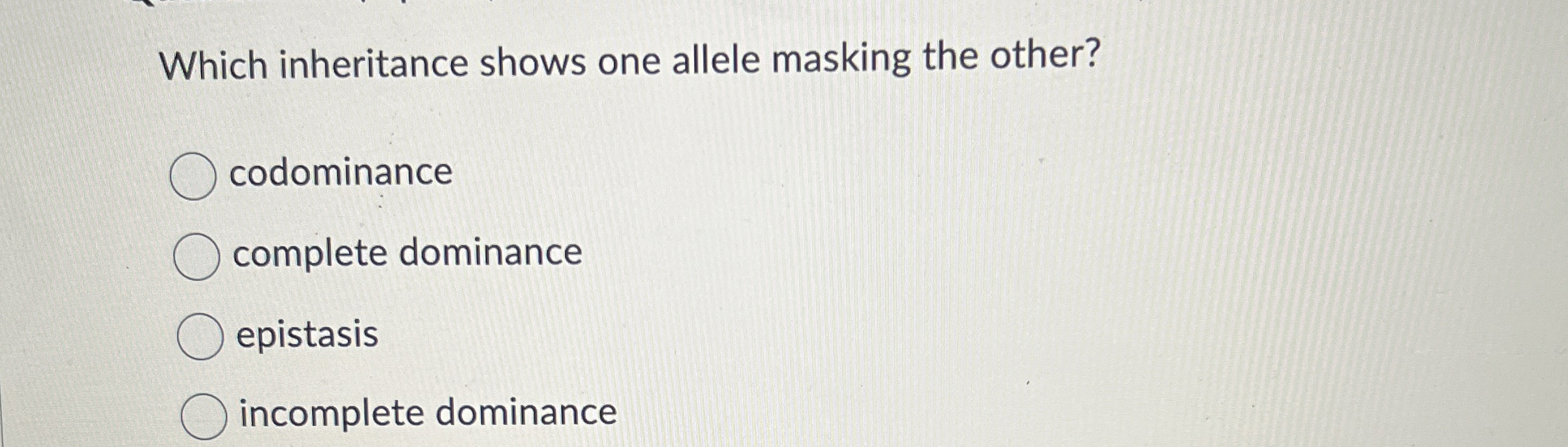 Solved Which inheritance shows one allele masking the | Chegg.com