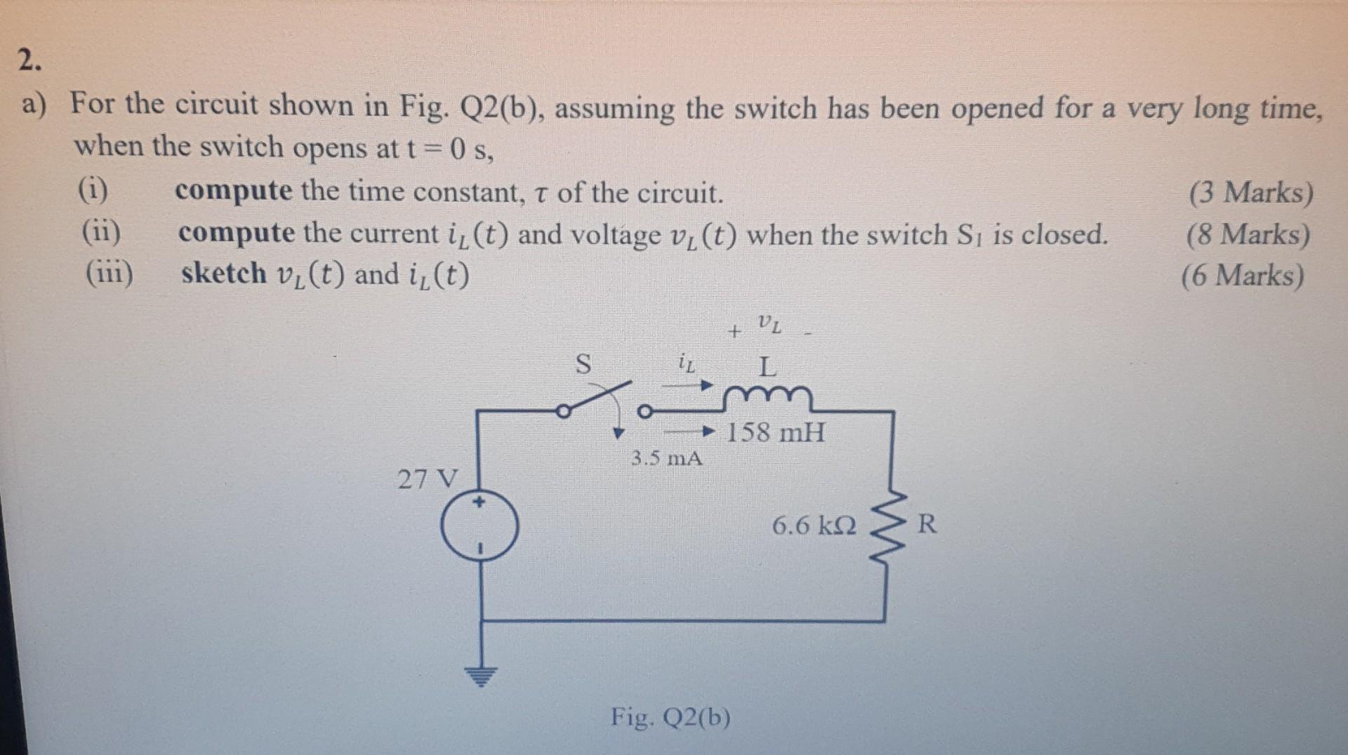 Solved 2. a) For the circuit shown in Fig. Q2(b), assuming | Chegg.com