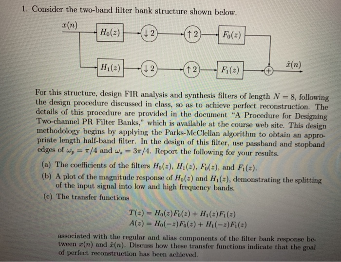 1. Consider the two-band filter bank structure shown | Chegg.com