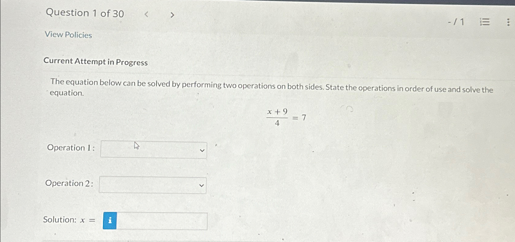 Solved Question 1 of 30-1View PoliciesCurrent Attempt in | Chegg.com Solved Question 1 of 30-1View PoliciesCurrent Attempt in | Chegg.com
