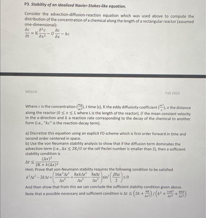 P3. Stability of an idealized Navier-Stokes-like | Chegg.com
