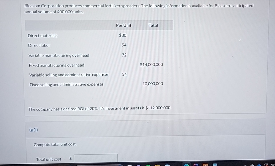 Solved Blossom Corporation produces commercial fertilizer | Chegg.com