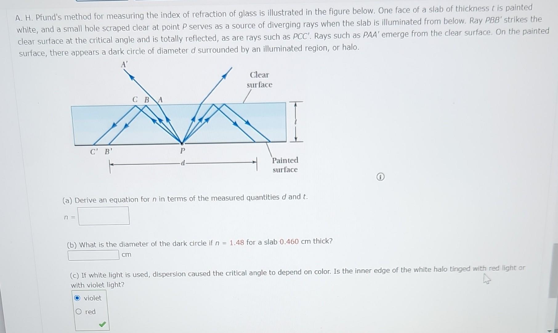 Solved A. H. Pfund's method for measuring the index of | Chegg.com
