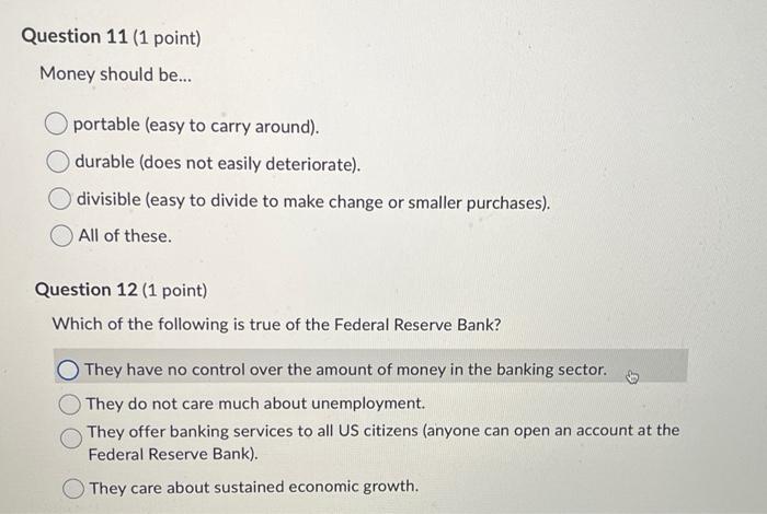 Solved Money should be... portable (easy to carry around). | Chegg.com