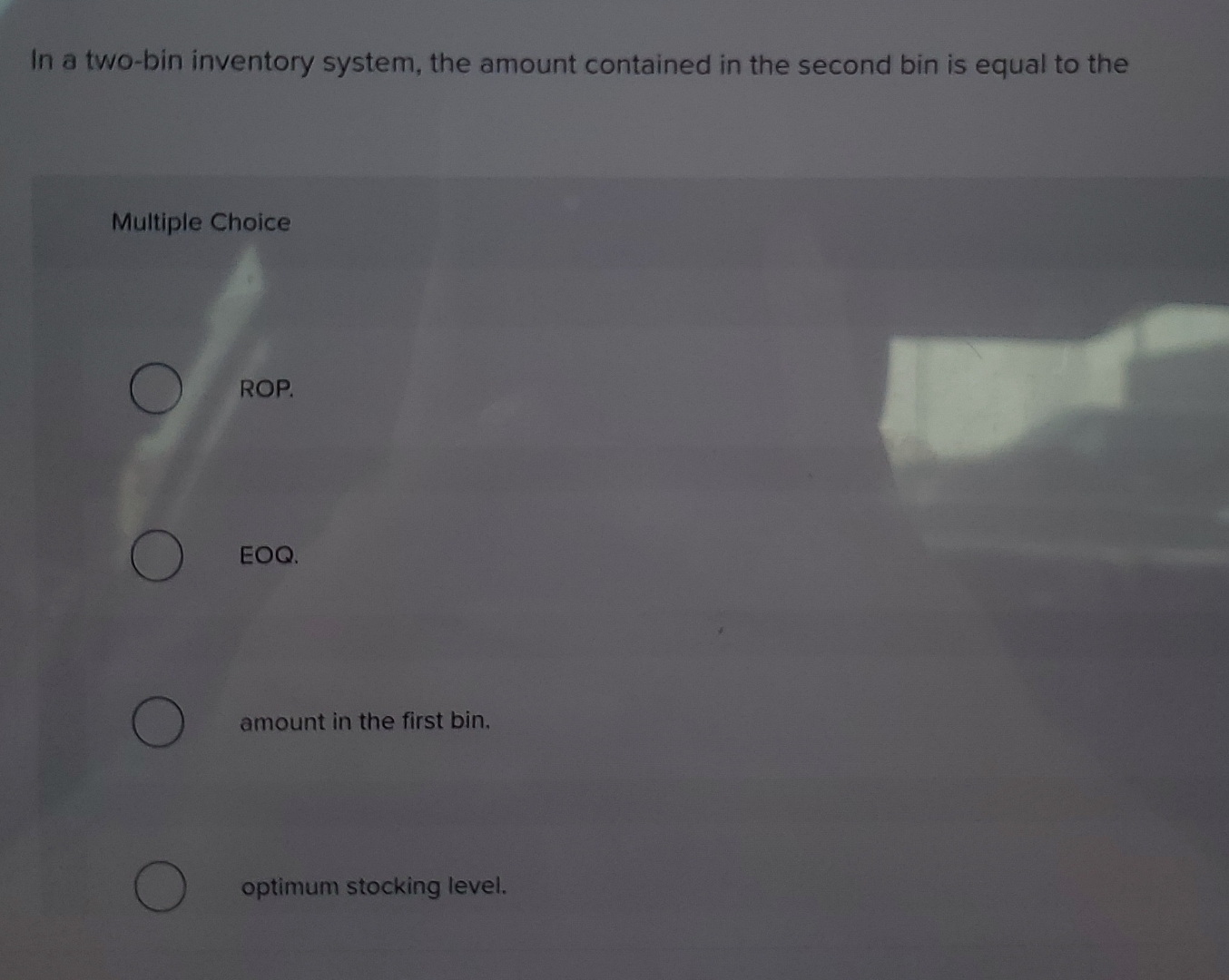 Solved In a two-bin inventory system, the amount contained | Chegg.com