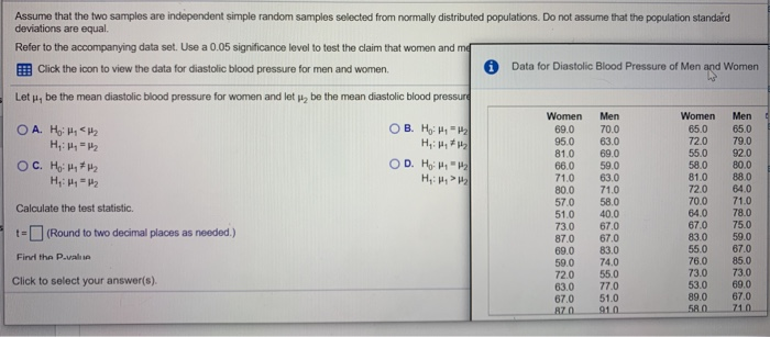 Solved Assume that the two samples are independent simple | Chegg.com