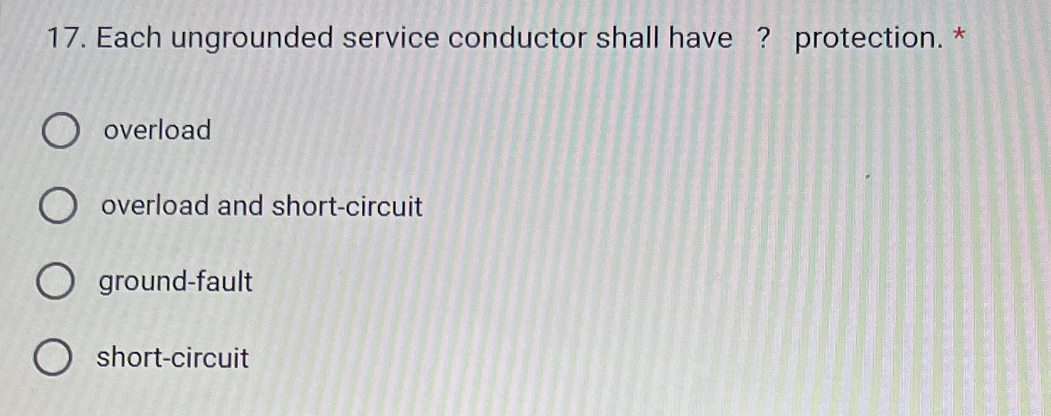 Solved Each ungrounded service conductor shall have ? | Chegg.com