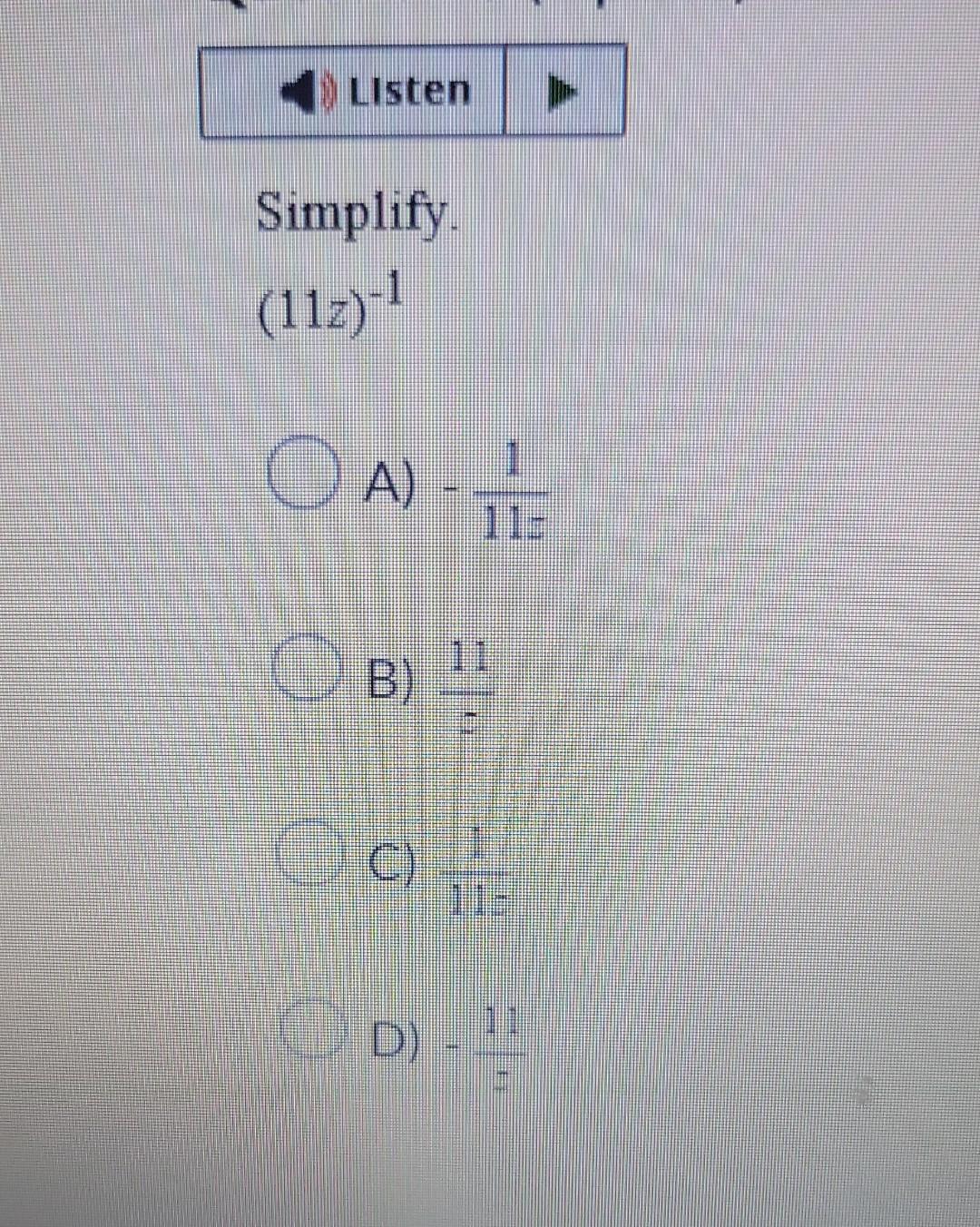Solved B) z11 D) | Chegg.com