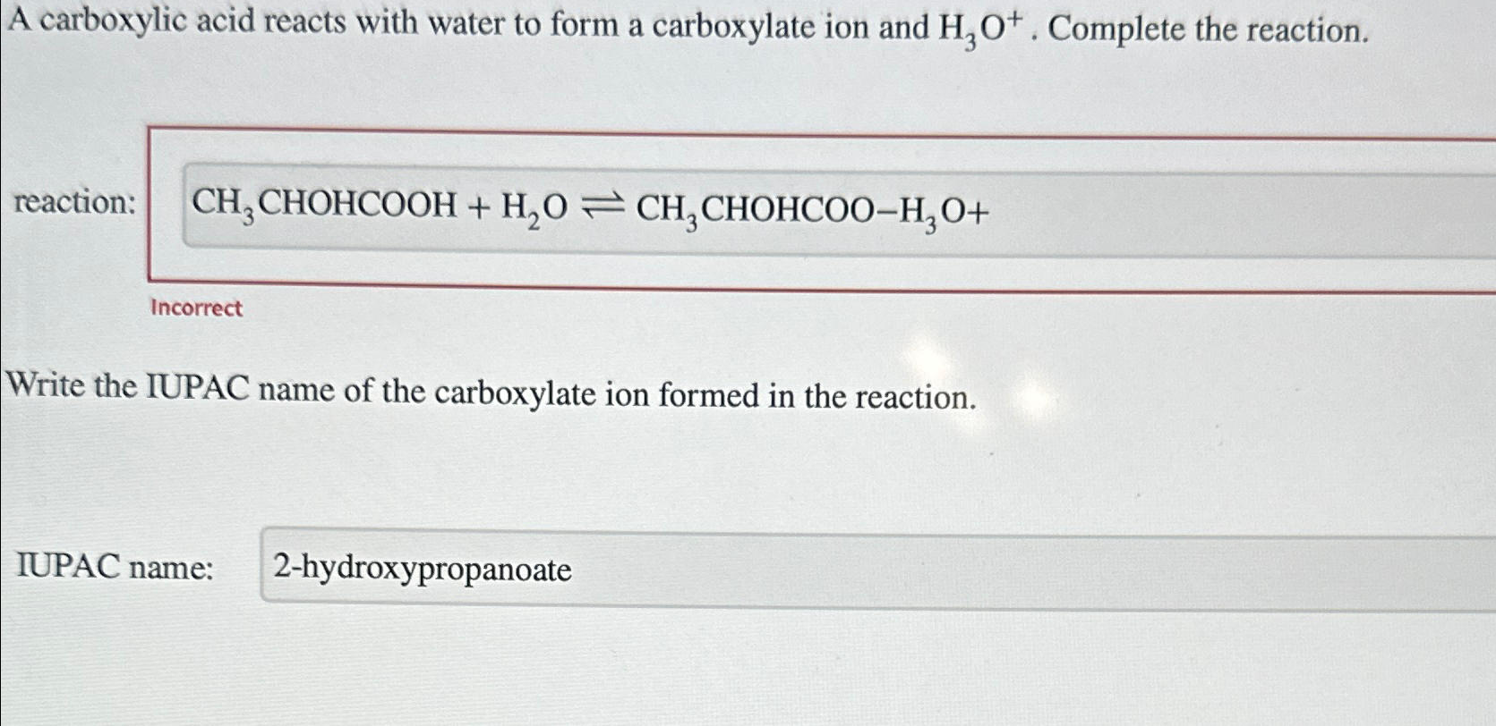 Solved A Carboxylic Acid Reacts With Water To Form A