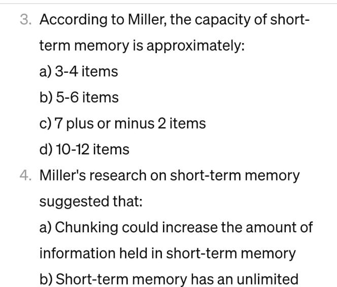 Solved According to Miller, the capacity of shortterm memory | Chegg.com