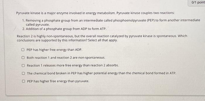 Solved Pyruvate Kinase Is A Major Enzyme Involved In Energy
