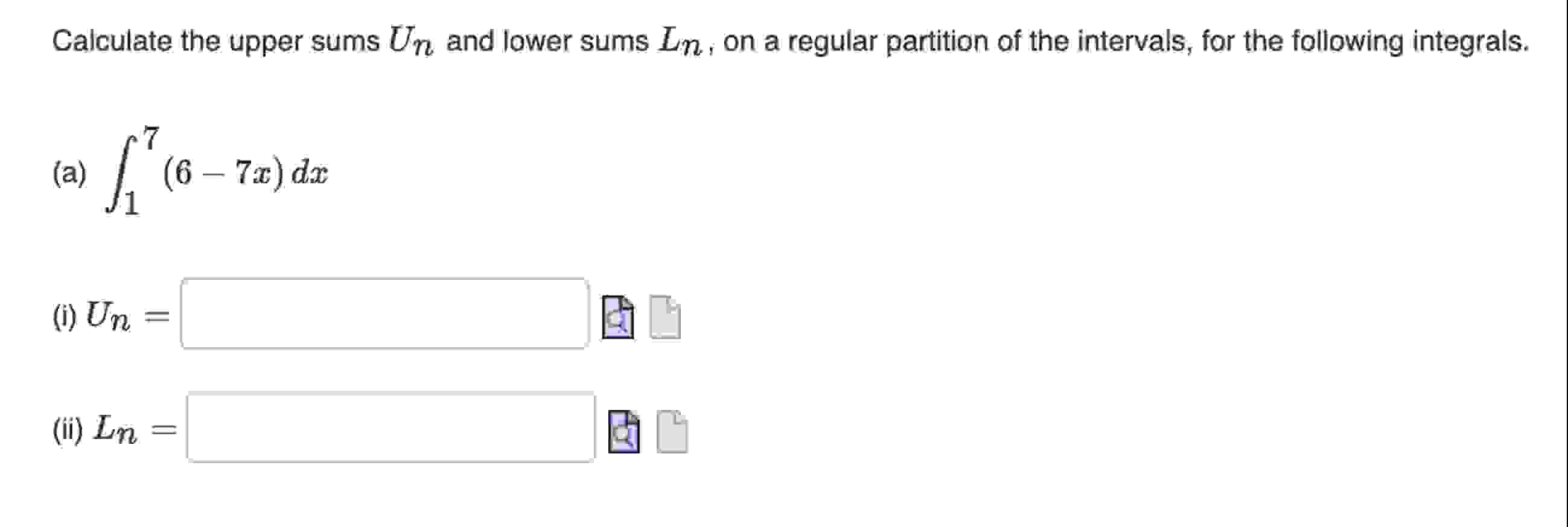 Solved Calculate the upper sums Un ﻿and lower sums Ln, ﻿on a | Chegg.com