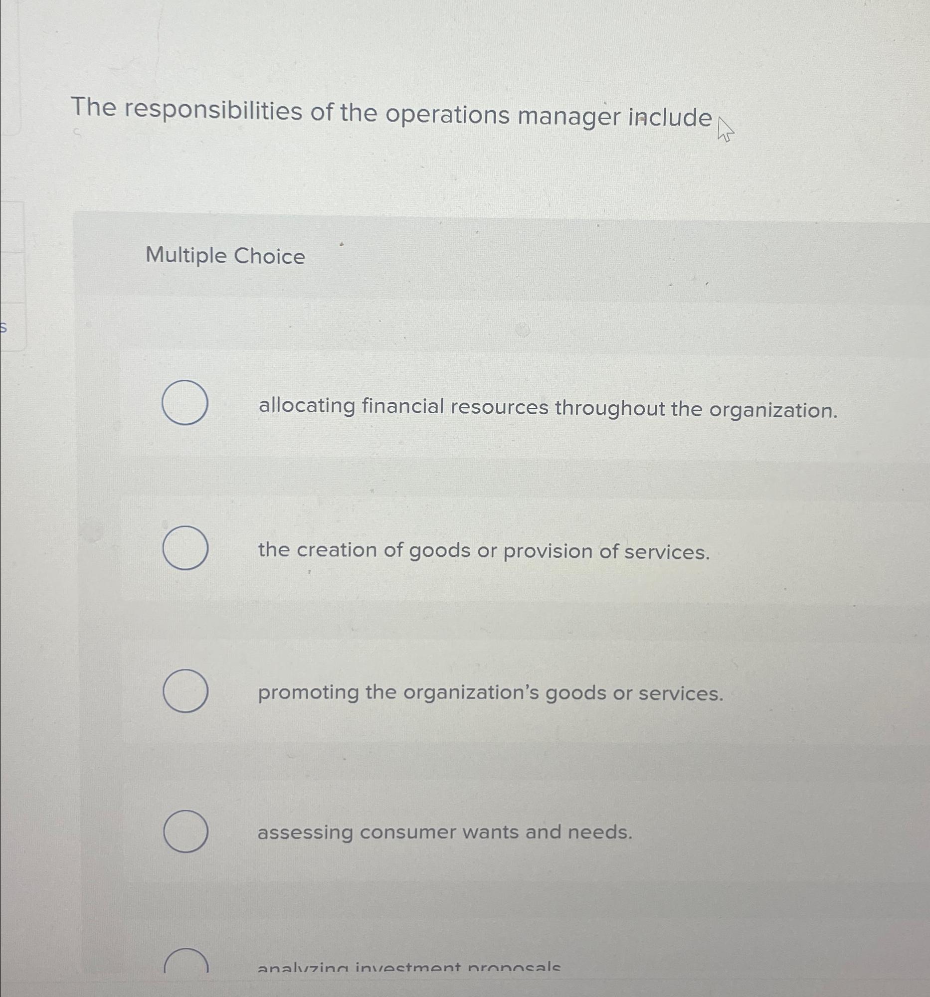 Solved The responsibilities of the operations manager | Chegg.com