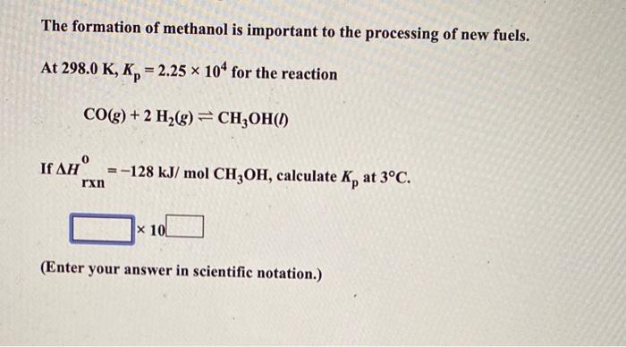 Solved The formation of methanol is important to the | Chegg.com
