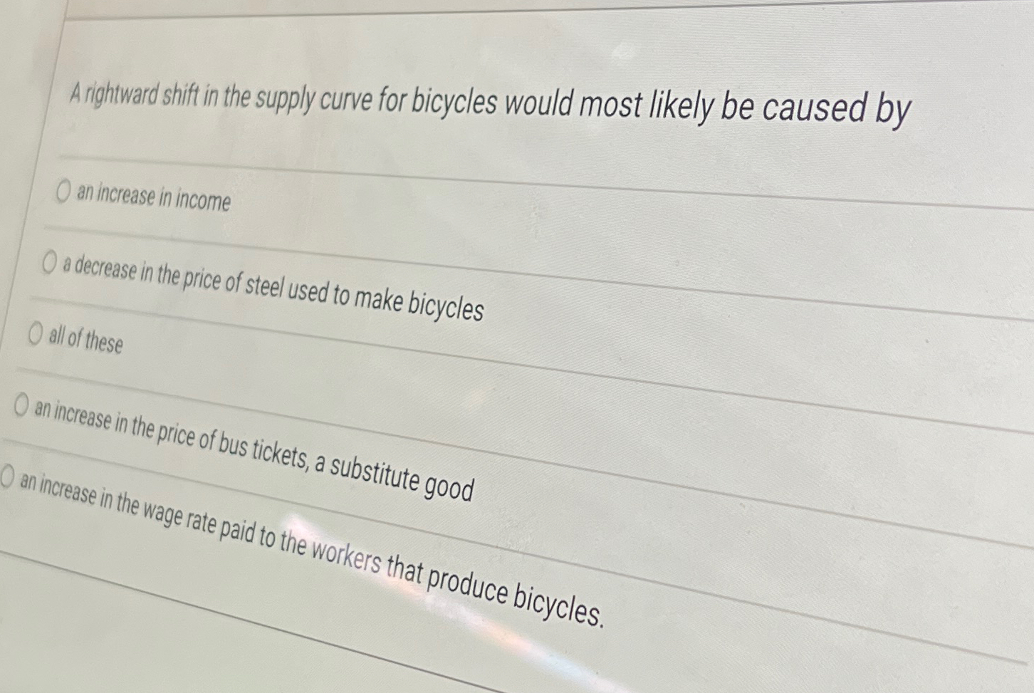 Solved A rightward shift in the supply curve for bicycles | Chegg.com