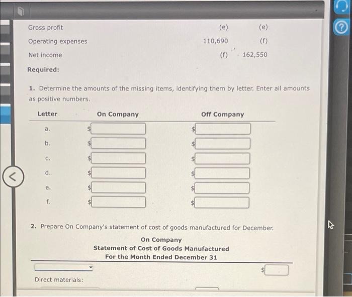 Solved Manufacturing Income Statement, Statement of Cost of | Chegg.com