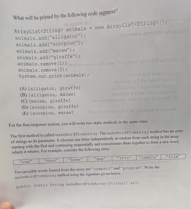 Solved What will be printed by the following code segment? | Chegg.com