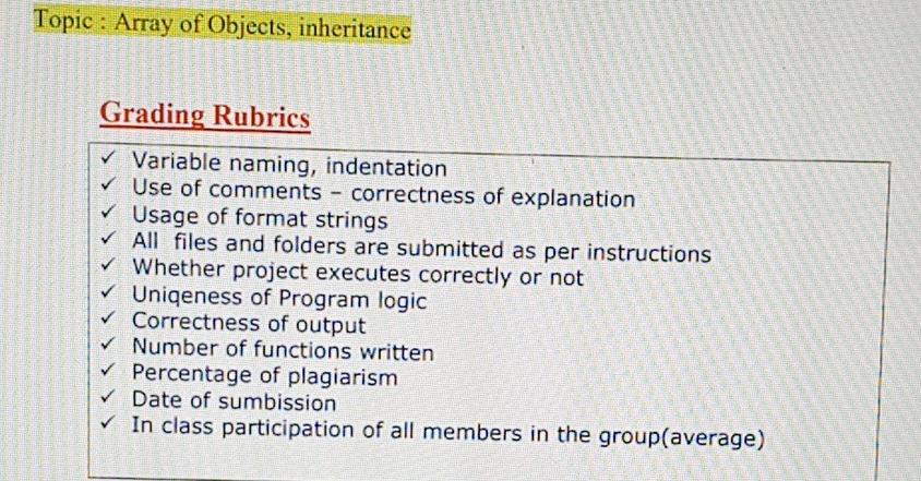 Solved Topic : Array of Objects, inheritance F FI FE FE | Chegg.com