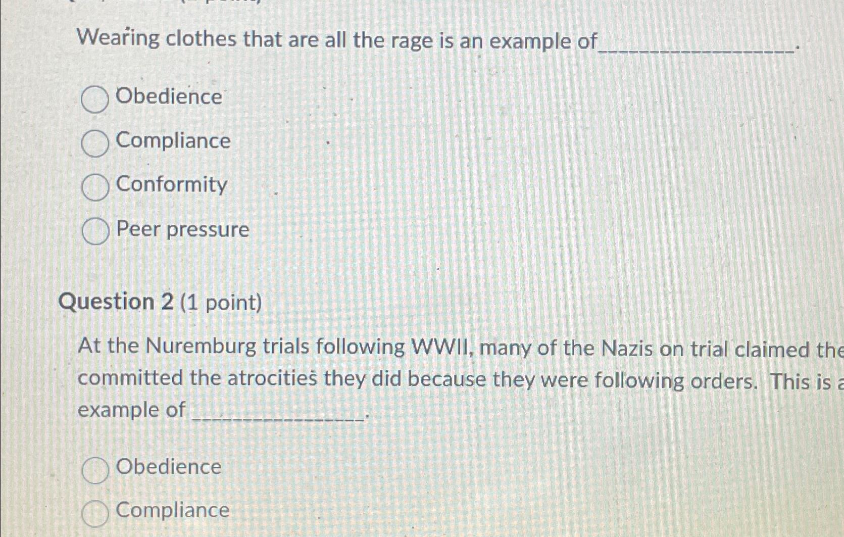 Solved Wearing clothes that are all the rage is an example | Chegg.com