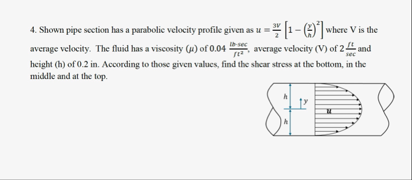 Solved Shown pipe section has a parabolic velocity profile | Chegg.com