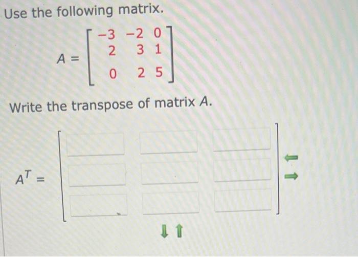 Solved Use the following matrix. A=⎣⎡−320−232015⎦⎤ Write the | Chegg.com