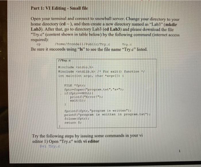 Solved Part 1: VI Editing - Small file Open your terminal | Chegg.com