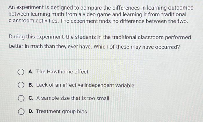 Solved An experiment is designed to compare the differences | Chegg.com