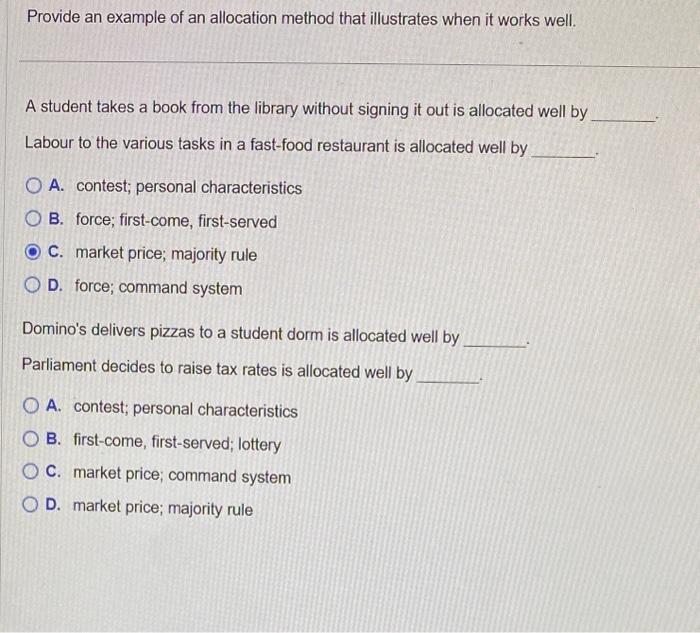 Solved Provide An Example Of An Allocation Method That Chegg