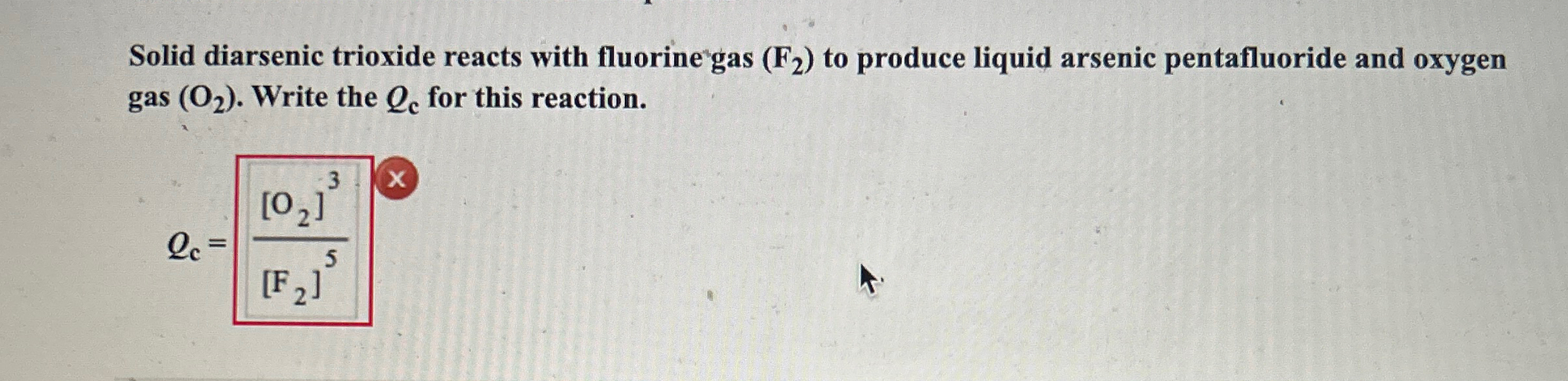 Solved Solid diarsenic trioxide reacts with fluorine gas ) | Chegg.com