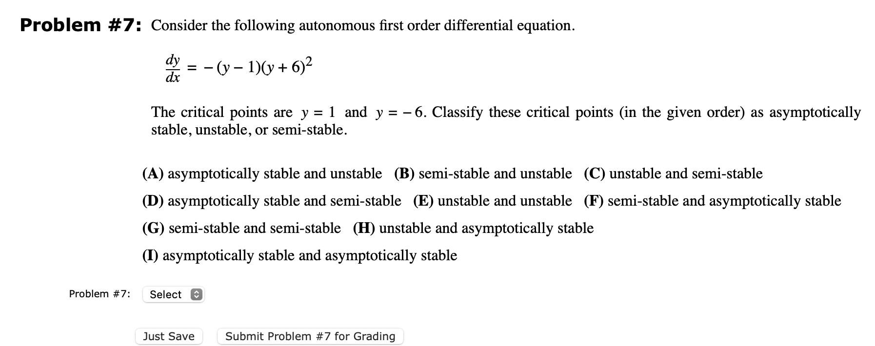Solved Problem #7: Consider the following autonomous first | Chegg.com