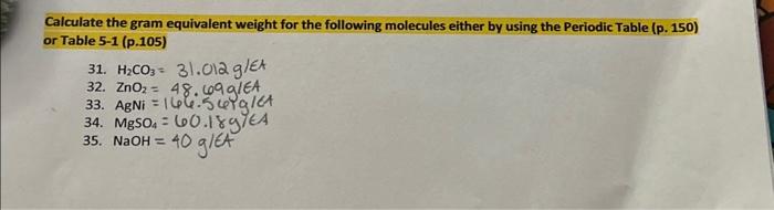 Solved Calculate the gram equivalent weight for the | Chegg.com