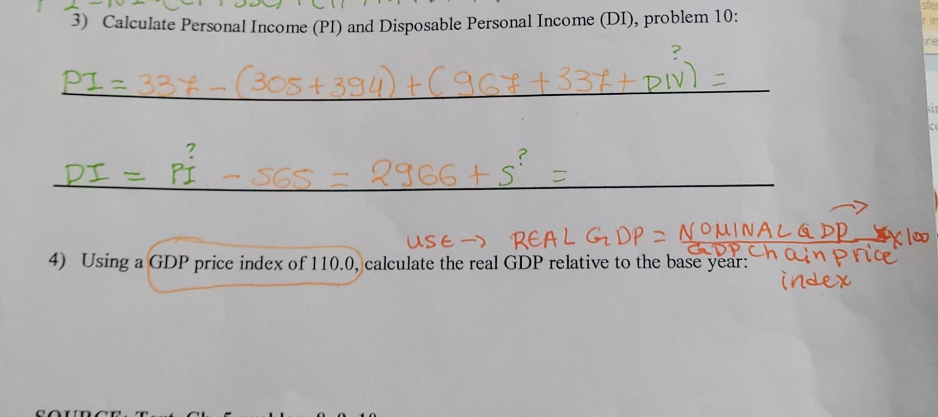 Solved ste 3) Calculate Personal Income (PI) and Disposable | Chegg.com