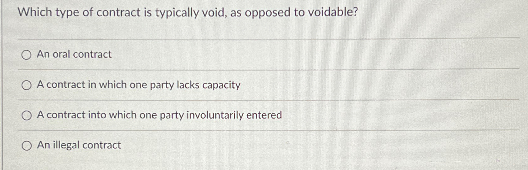 Solved Which type of contract is typically void, as opposed | Chegg.com