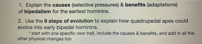 Solved 1. Explain the causes (selective pressures) & | Chegg.com