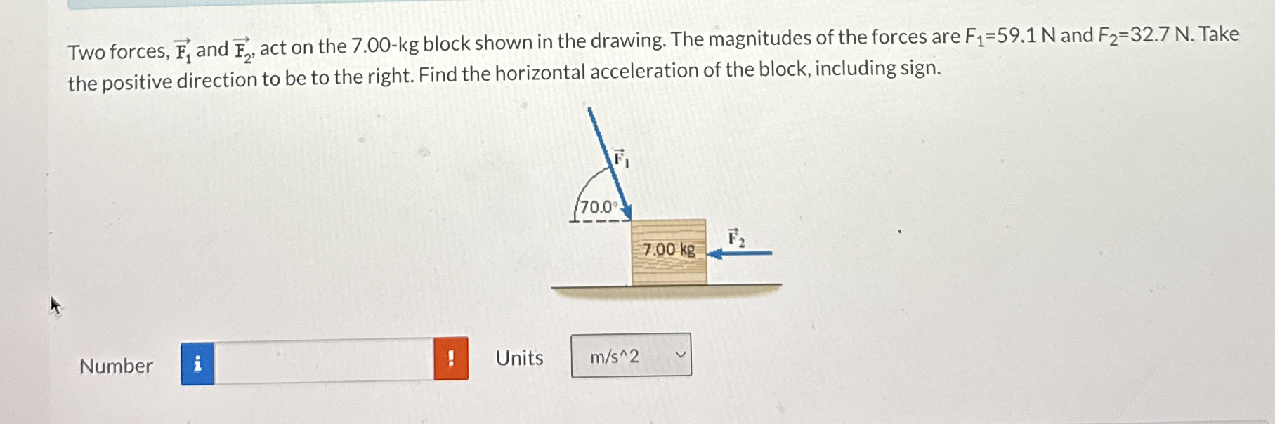Solved Two forces, vec(F)1 ﻿and vec(F)2, ﻿act on the 7.00-kg | Chegg.com