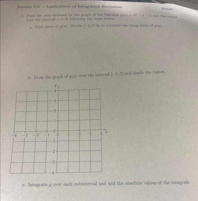 Solved Section 5.5. - Applications of Integration Recitation | Chegg.com
