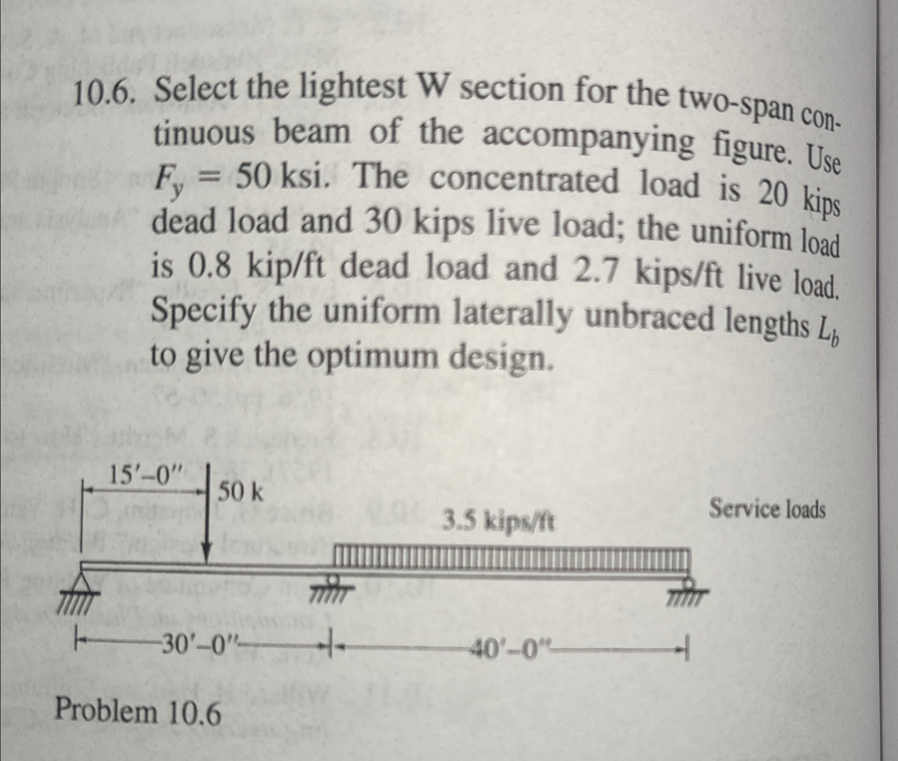 Solved 10.6. ﻿Select the lightest W ﻿section for the | Chegg.com