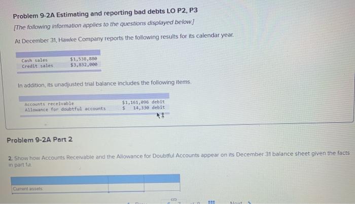 Solved Problem 9-2A Estimating and reporting bad debts LO | Chegg.com