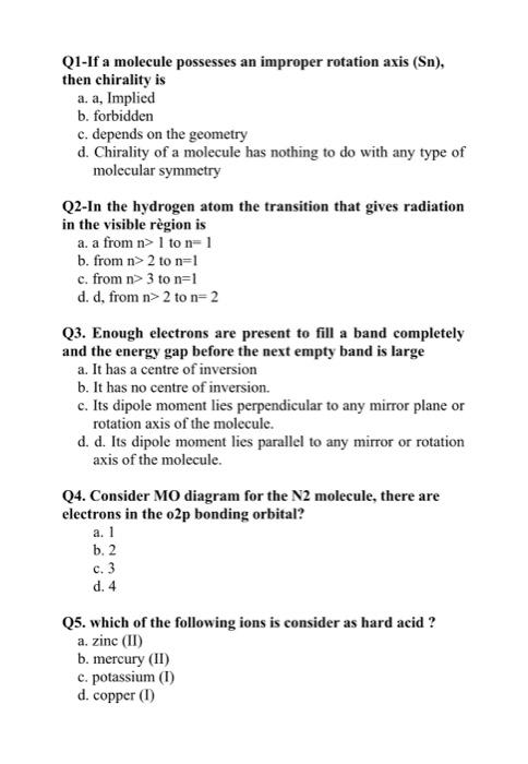 Solved Q1-If a molecule possesses an improper rotation axis | Chegg.com