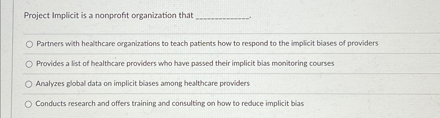 Solved Project Implicit is a nonprofit organization that | Chegg.com