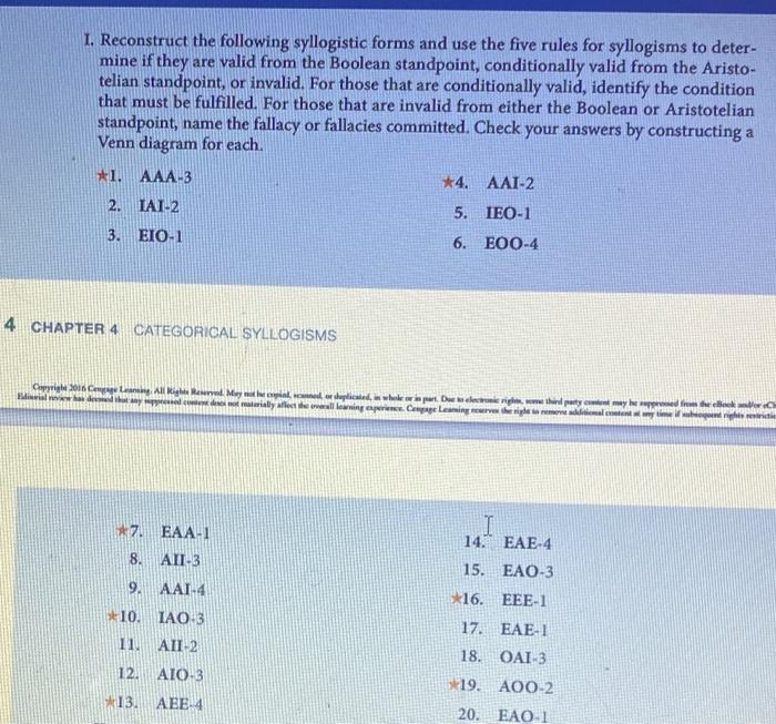 I. Reconstruct the following syllogistic forms and | Chegg.com