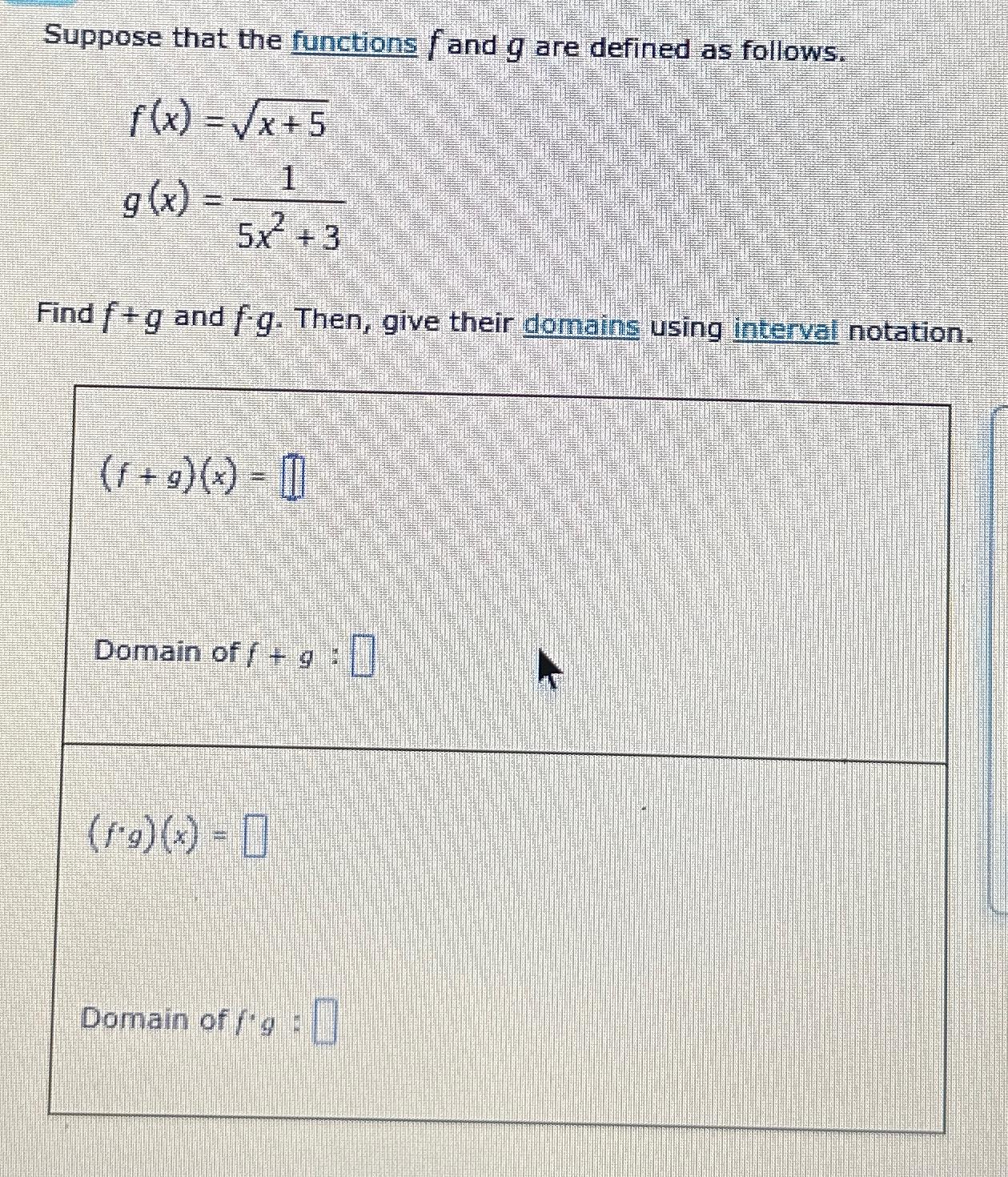 Suppose that the functions f ﻿and g ﻿are defined as | Chegg.com