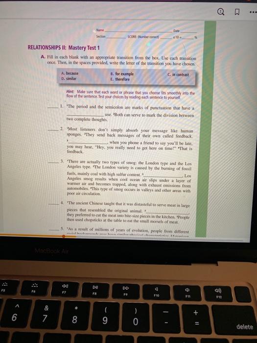 Solved ... Dute Nane Section SCORE: Number come | Chegg.com Solved ... Dute Nane Section SCORE: Number come | Chegg.com