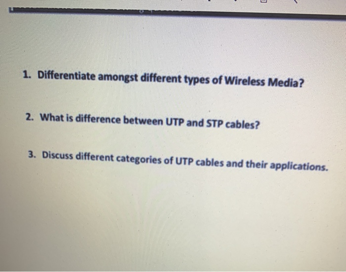 Solved 1. Differentiate amongst different types of Wireless | Chegg.com